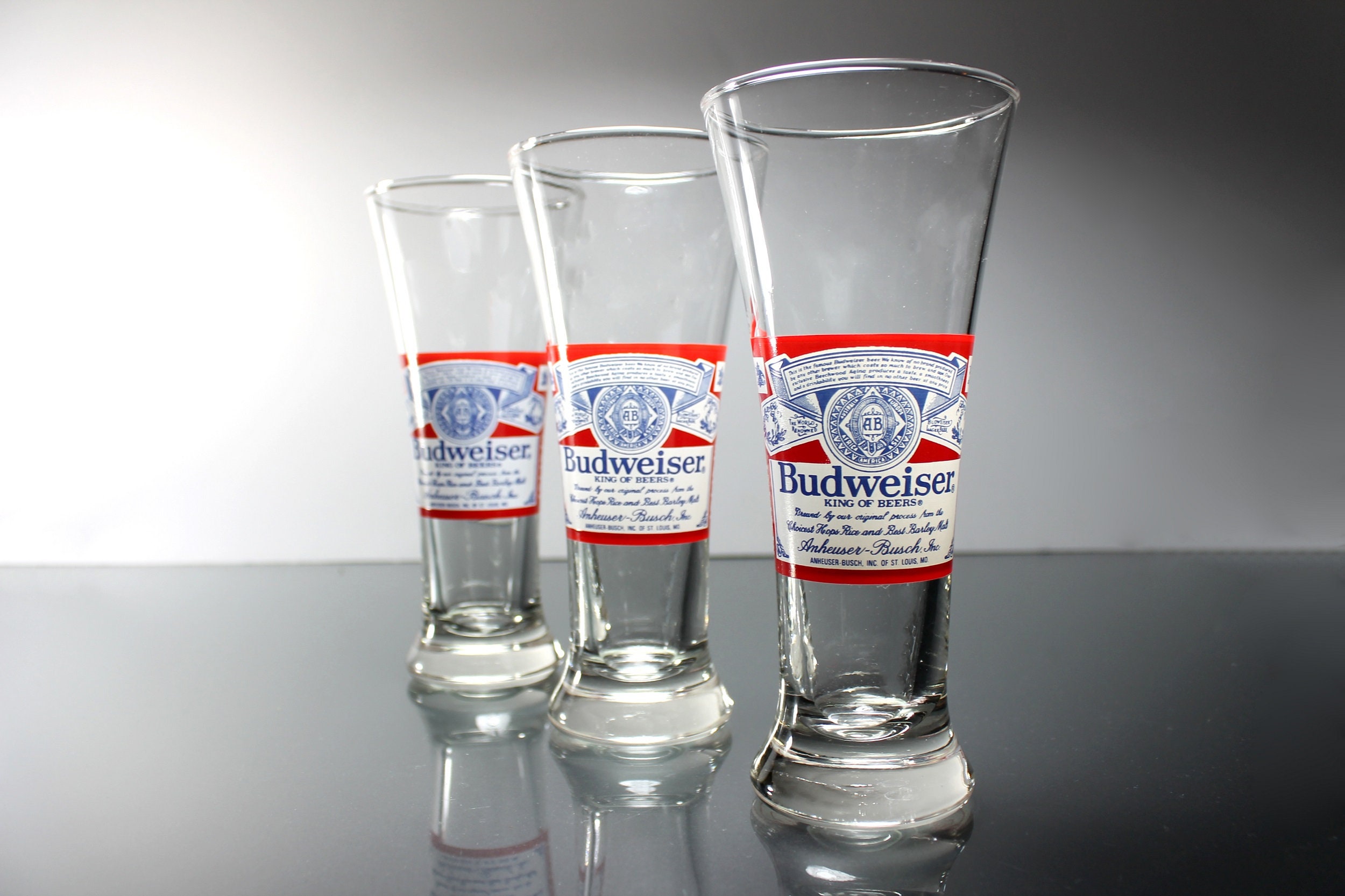 Budweiser Pilsner Glasses Budweiser Label 8 Ounce Collectible Anheuser Busch Barware Beer