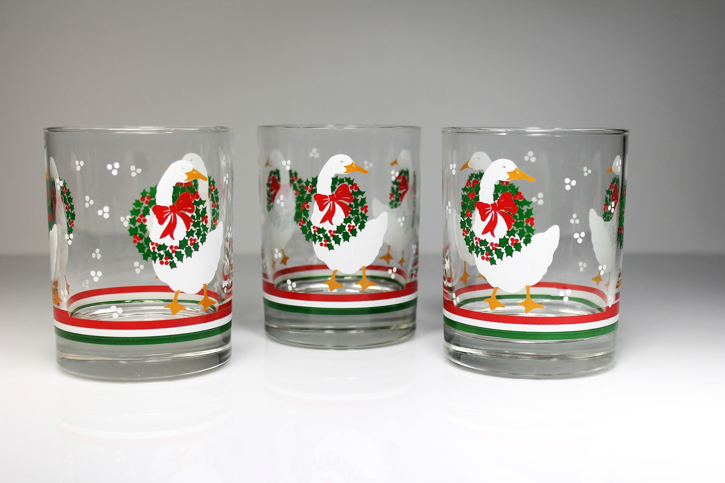 Christmas Rock Glasses, Country Geese, Cocktail Glasses, Set of 3 ...