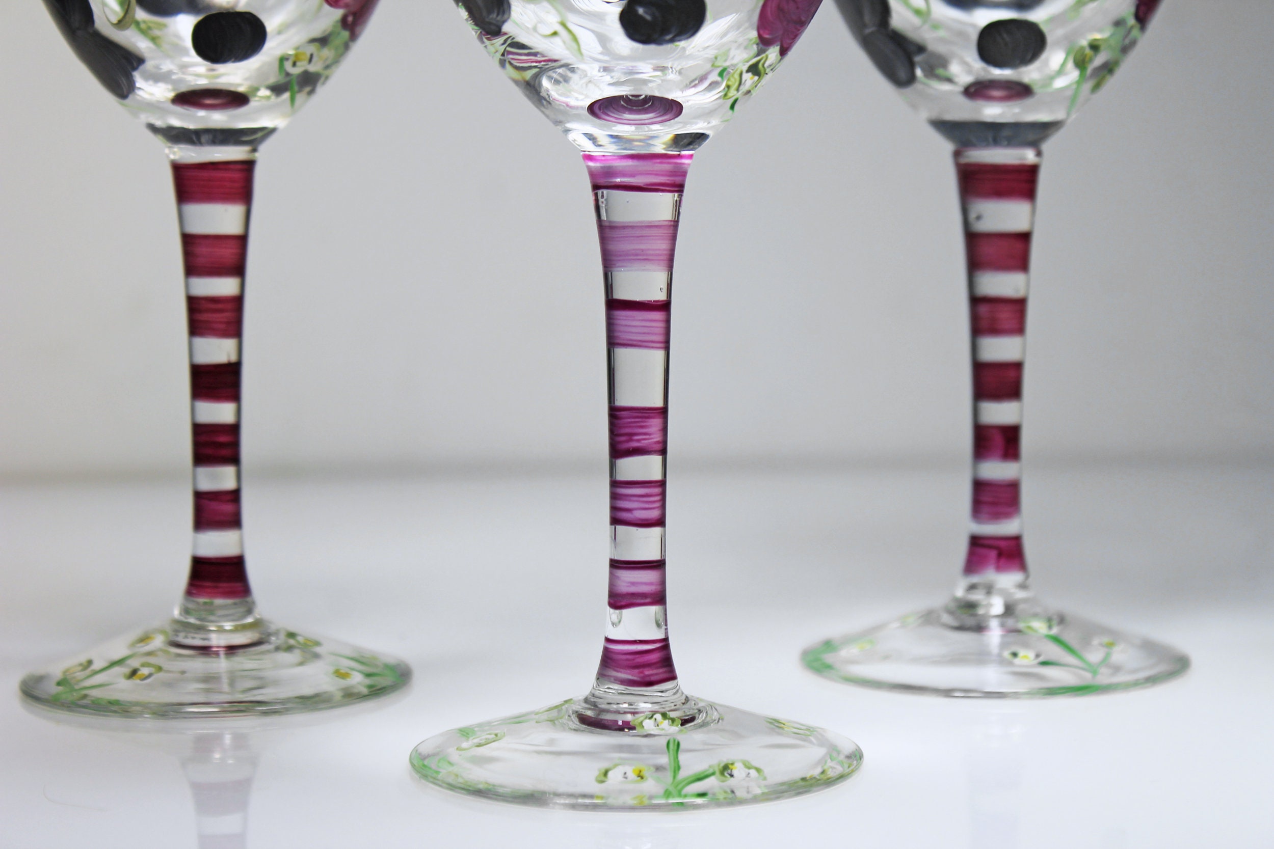 Hand Painted Wine Glasses, Home Essentials Vintage, Set of 3, Barware ...