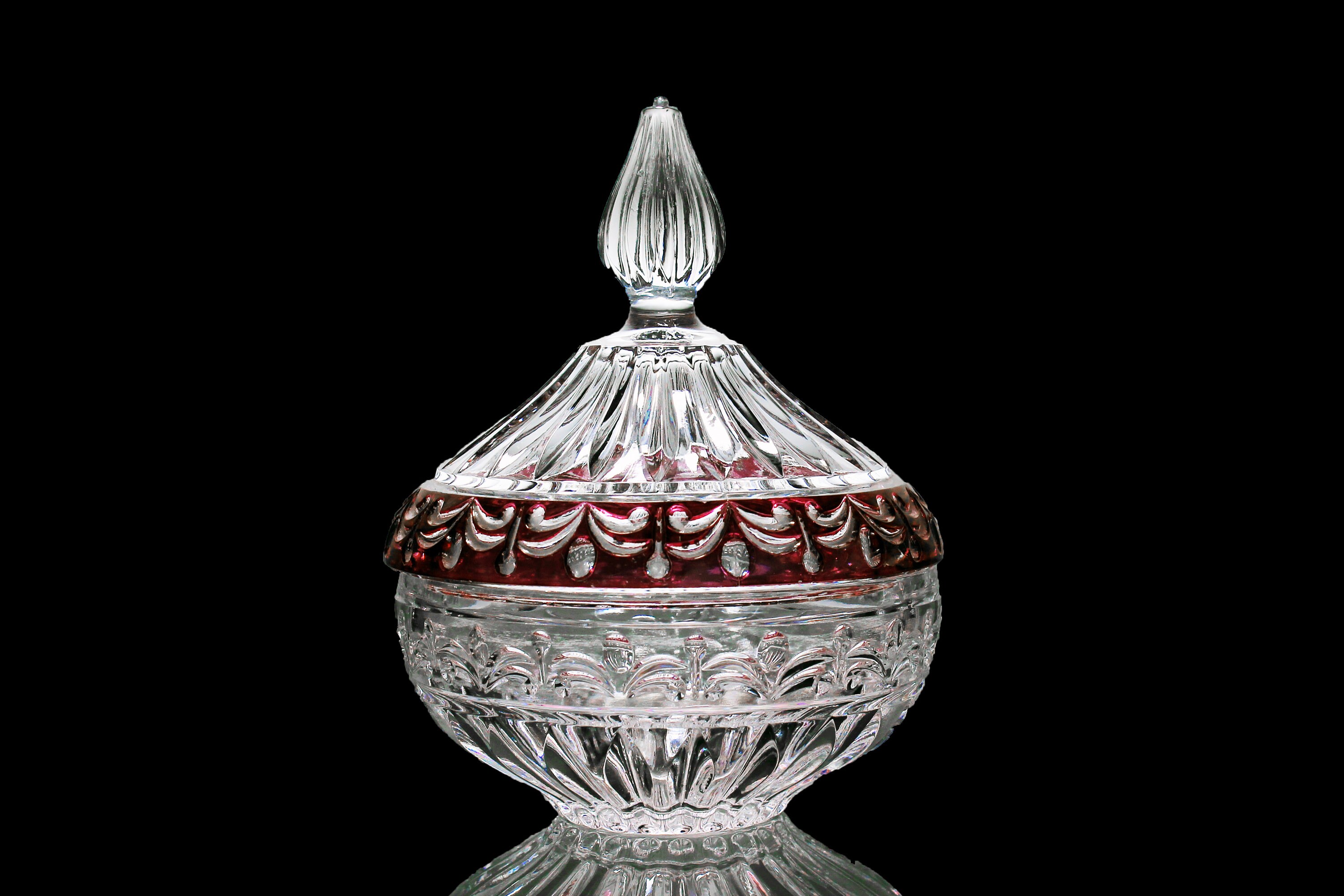 Crystal d'Adriana Candy Dish, Ruby Flash, 24K Leaded Crystal, Swag ...