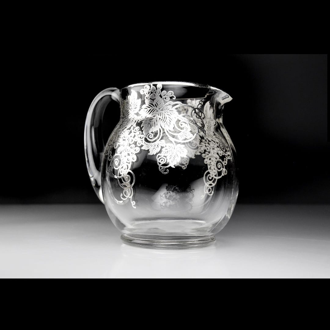 Silver City Glass Pitcher With Silver Overlay Grapes & Leaves Design ...