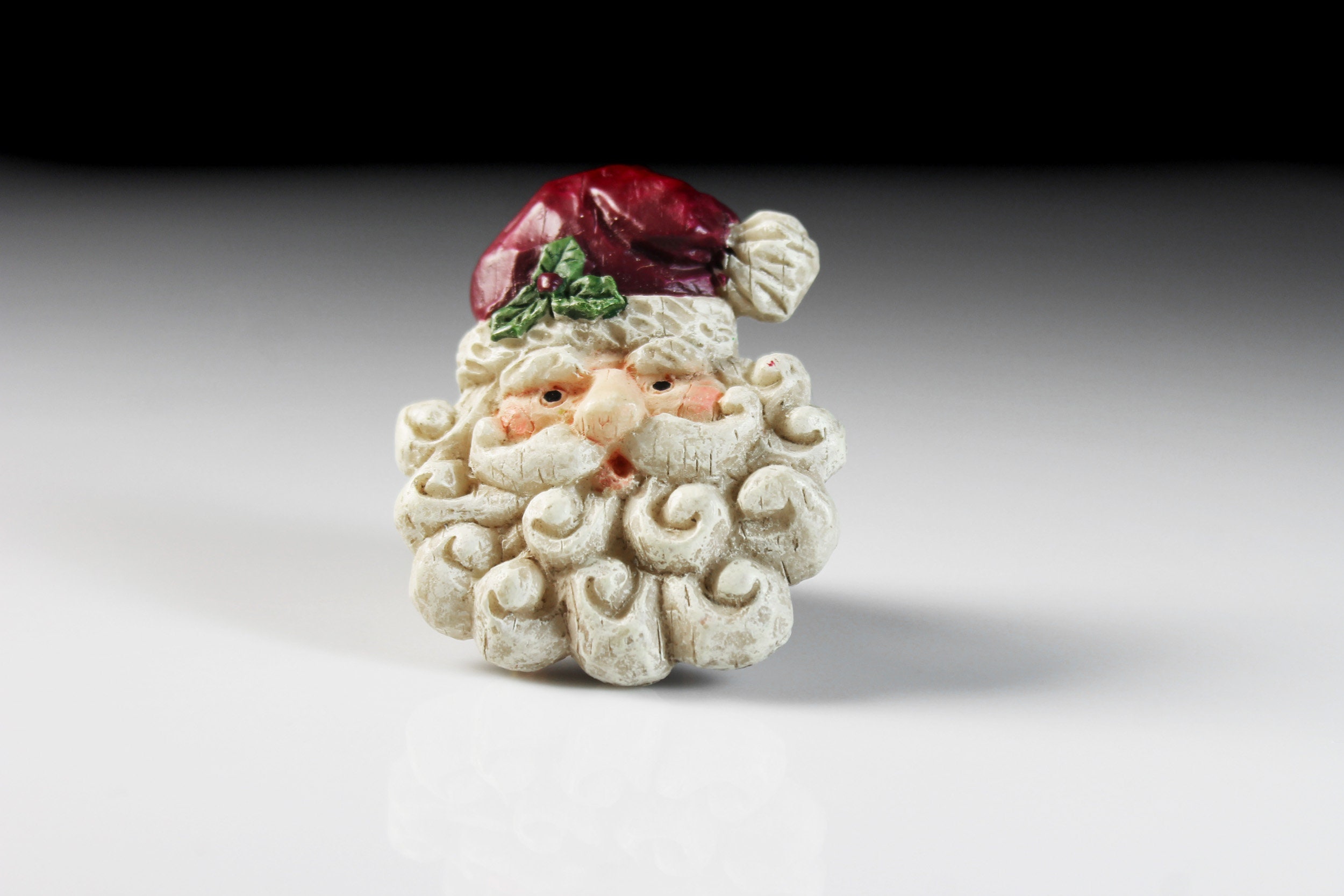 Santa Face Pin, Santa Claus Head Brooch, Push Back Pin, Carved Resin ...