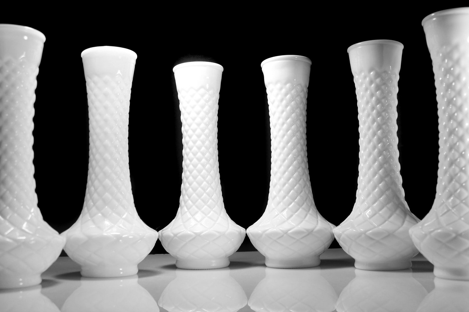 Milk Glass Vases Diamond Pattern 9 Inch Set of 6 Wedding | Etsy