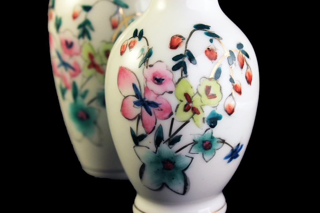 Miniature Vases, Small Vase, Porcelain, Floral Design, Set of 2, Gold ...