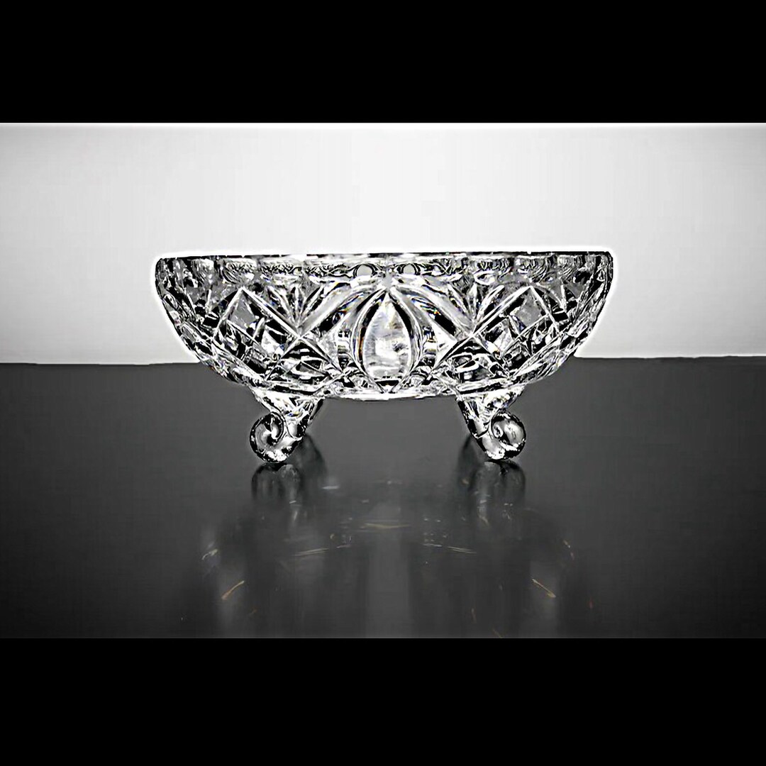 Crystal Square Footed Bowl, Cut Glass, Diamond and Oval Pattern, Clear ...