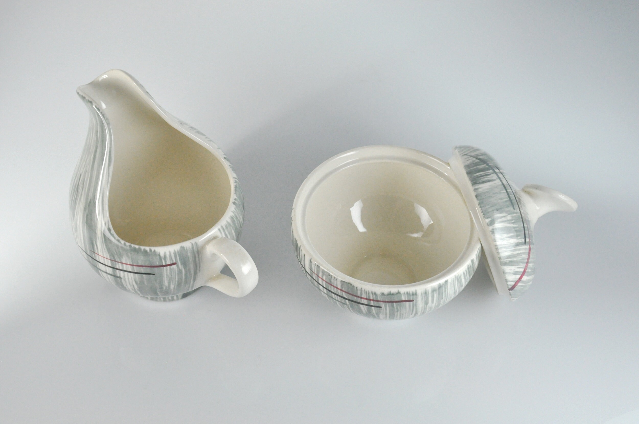 Sugar and Creamer, Prim Rose China, Gray Stripes, Large, Hand Painted