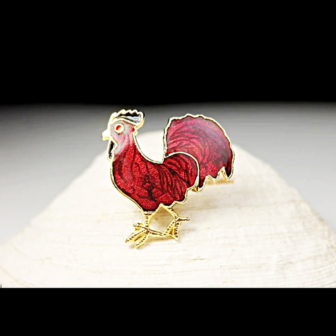 Red Rooster Brooch, Enamel, Gold Tone, Fashion Pin, Costume Jewelry ...