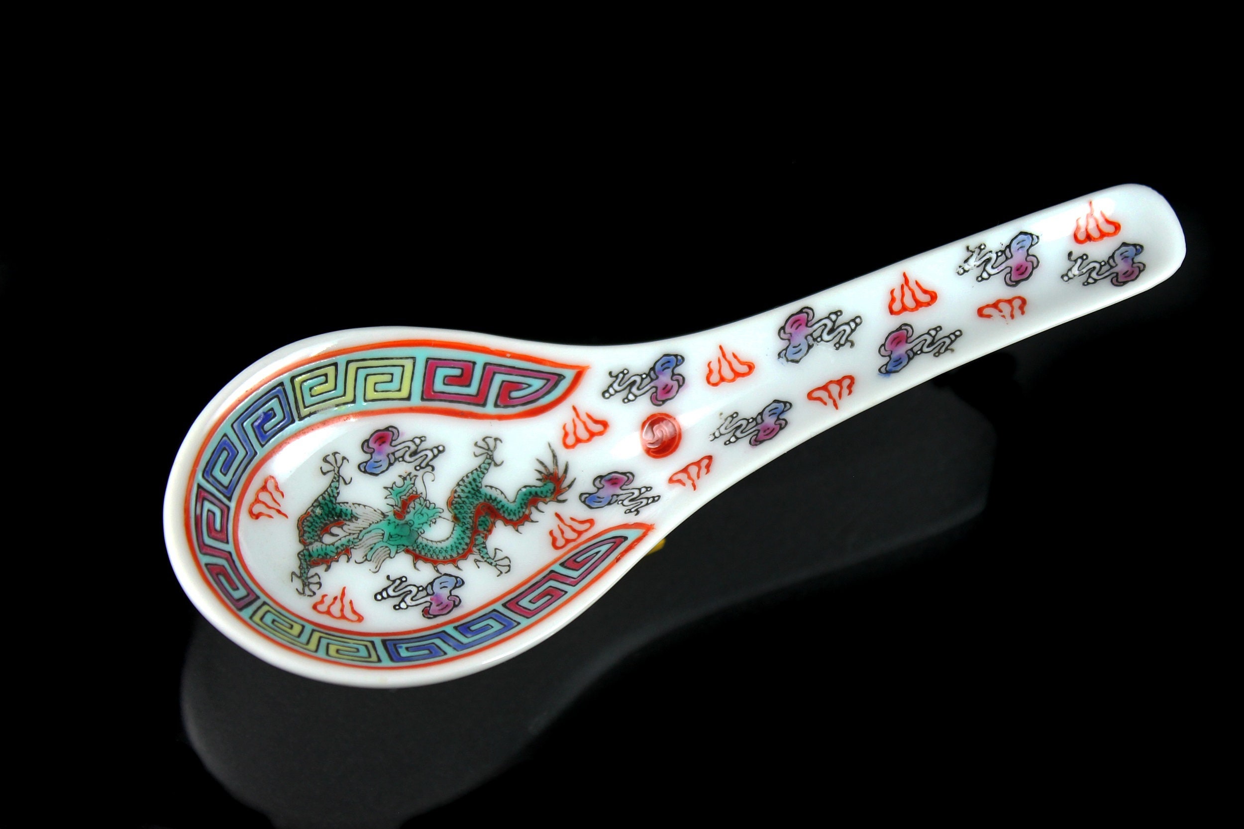 Jingdezhen Chinese Spoon, Dragon Pattern, Porcelain, Soup Spoon, Rice Spoon