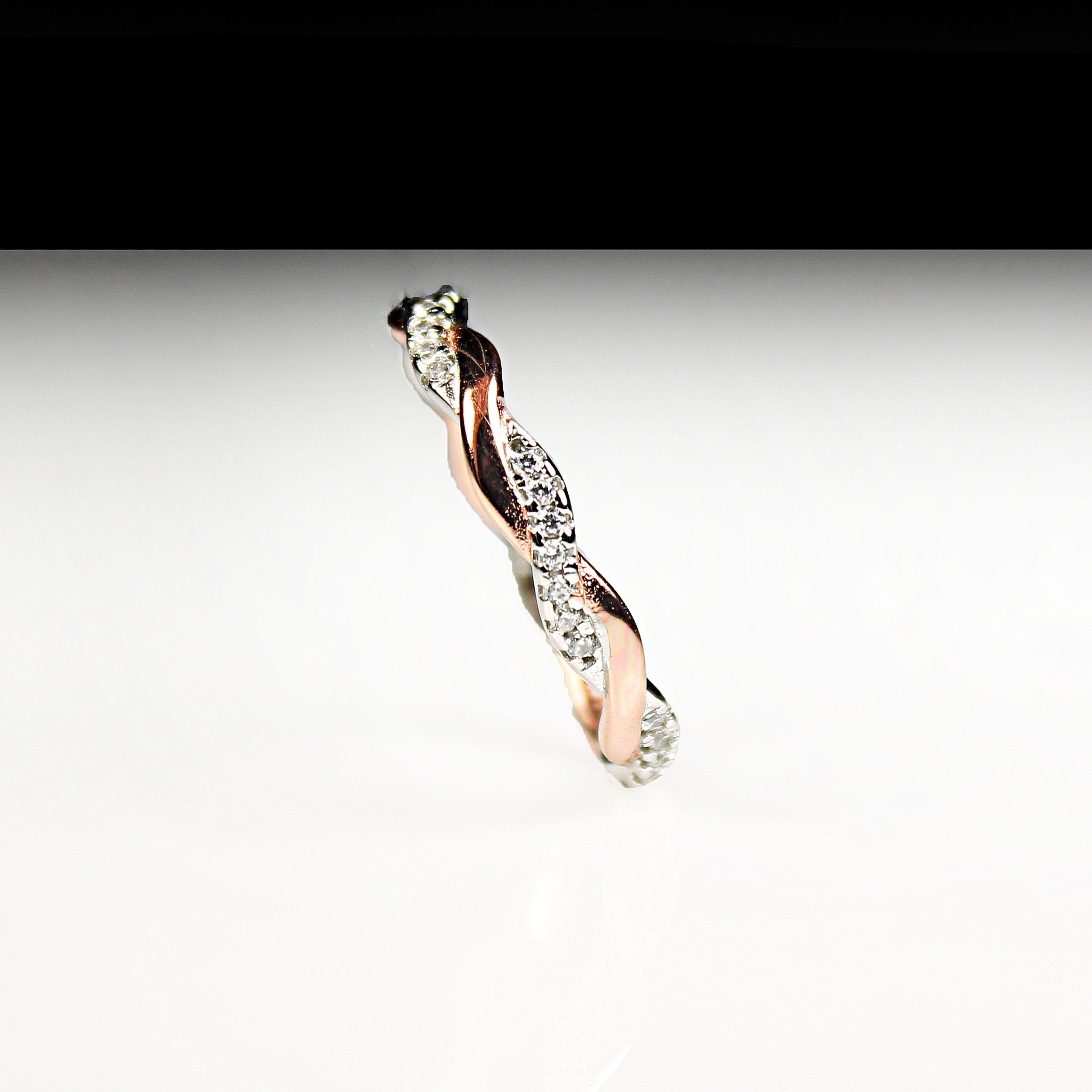 Sterling Silver Rose Gold Ring, Cubic Zirconia Stones, Braided Wire ...
