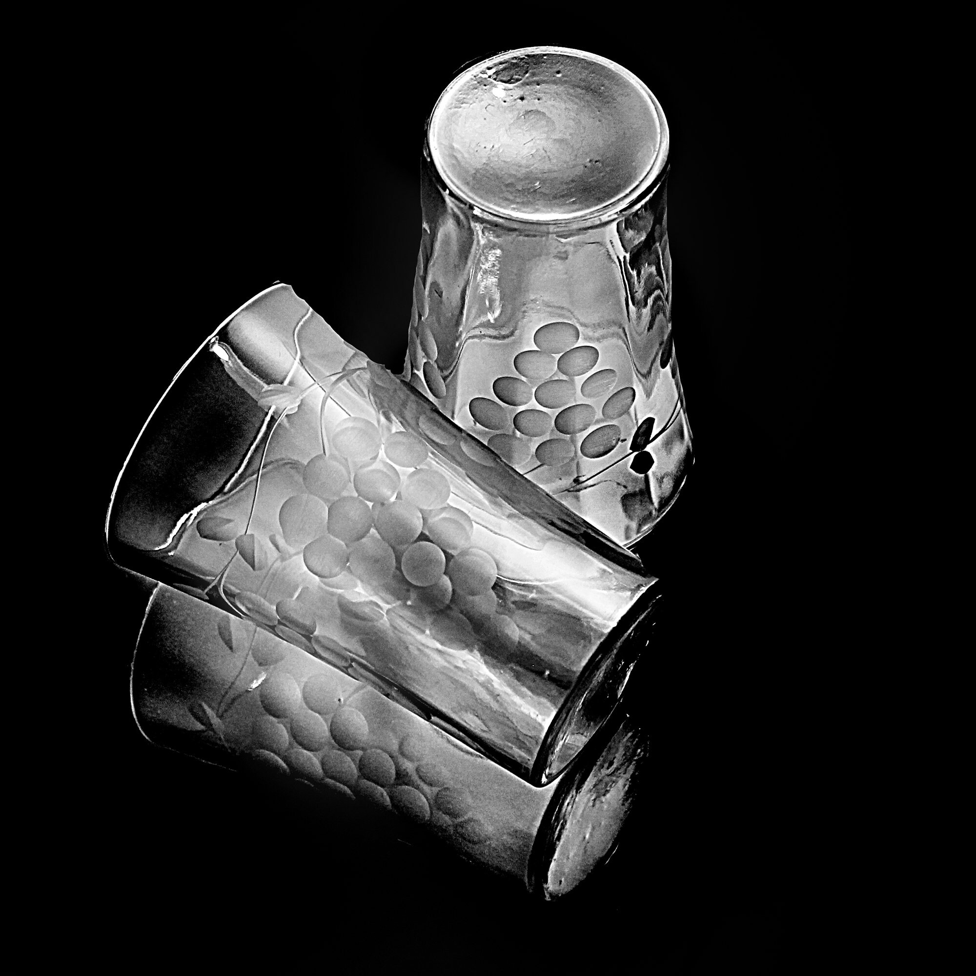 Antique Shot Glasses, Standard Glass, Grape Clear, Barware, Set of 2