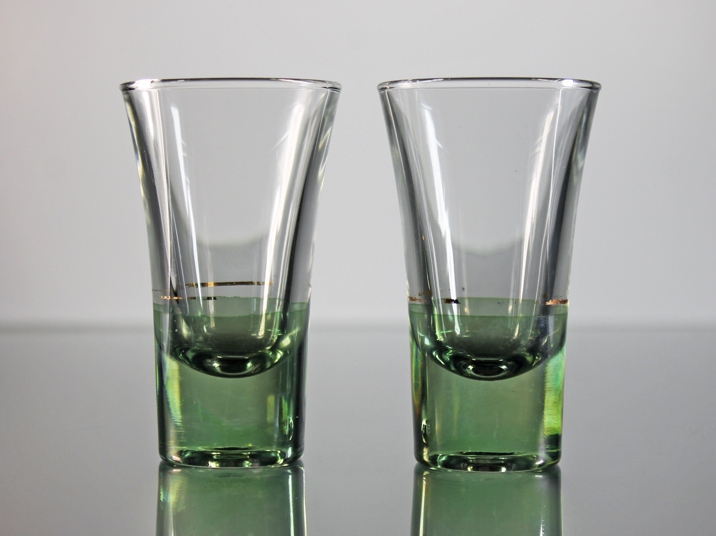 Green Shot Glasses, Barware, Set of 2, Bar Decor