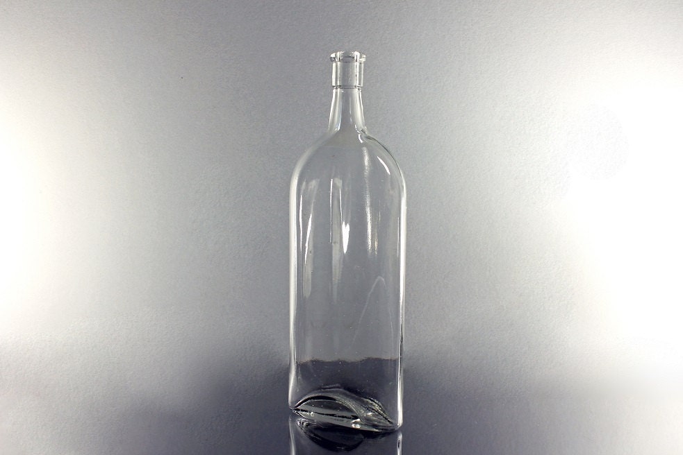 Tall Flask Bottle, Applied Top, Thin, Raised Glass Bottom, Clear Glass ...