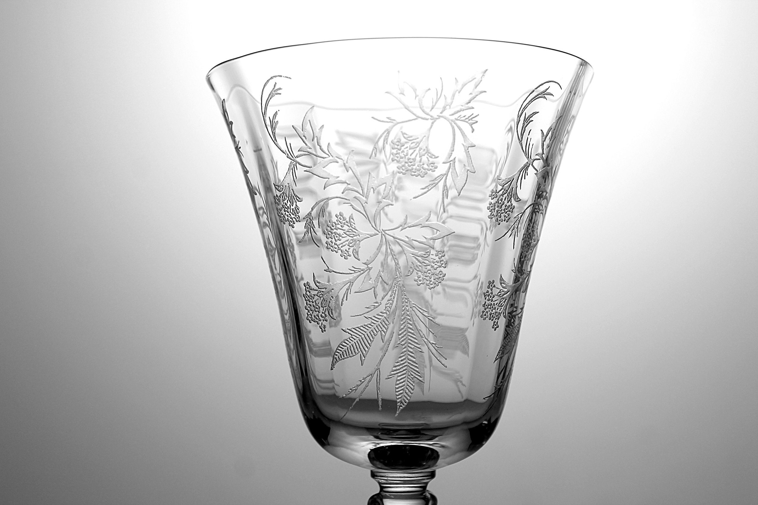 Crystal Etched Water Goblet Fostoria Heather Etched Crystal Wine