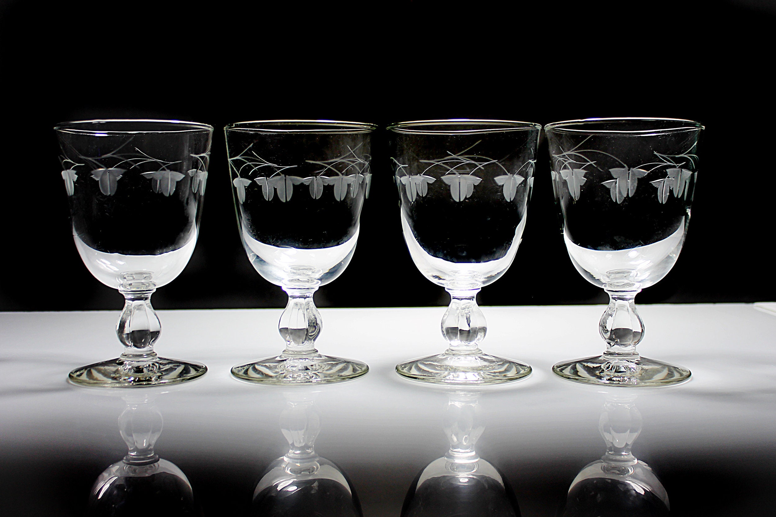Libbey Fairfax Water Goblets, Etched Glass, Stemware, Set of 4, 8 Ounce ...