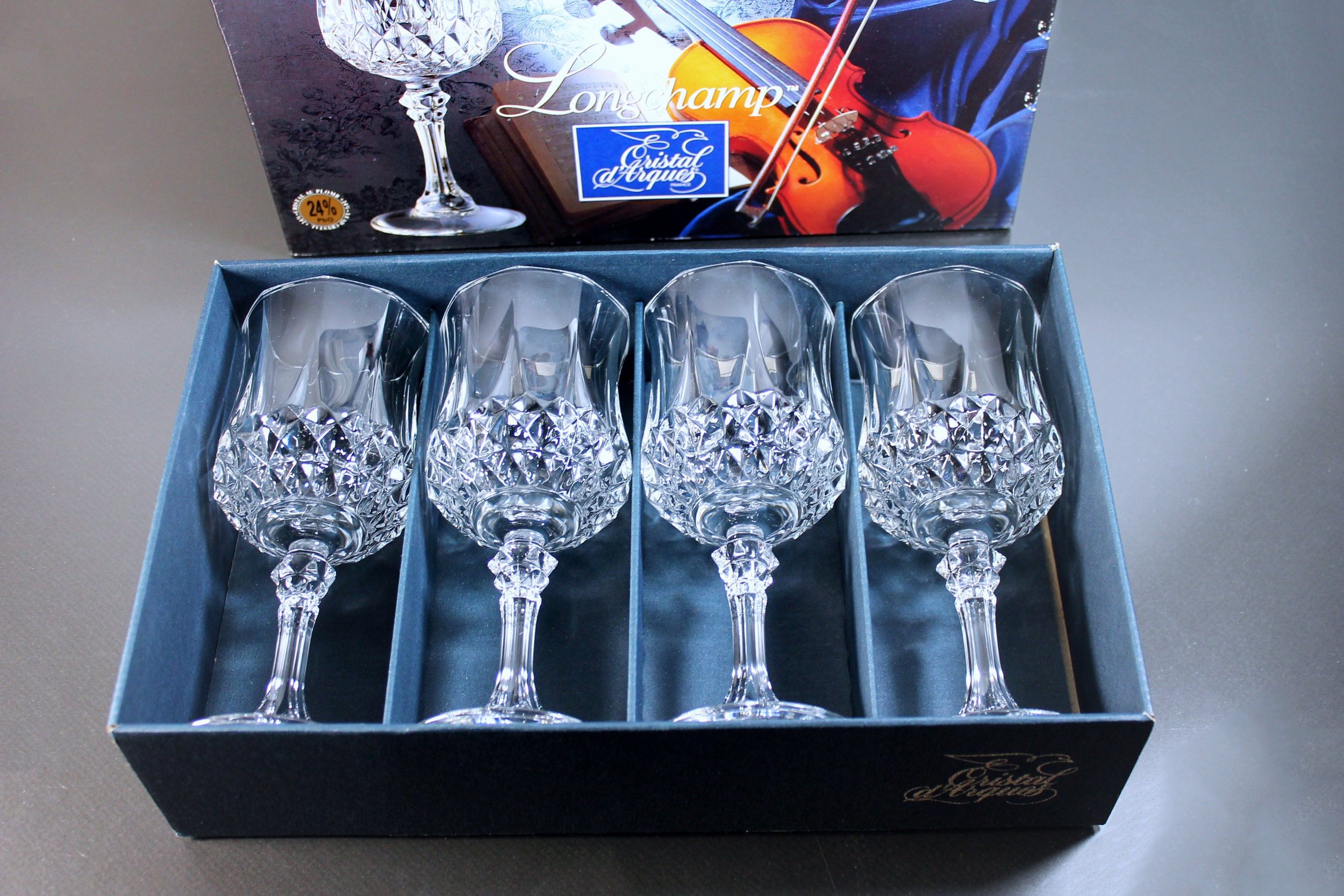 Crystal Water Goblets, Cristal D'Arques-Durand, Longchamp, Cut Crystal ...