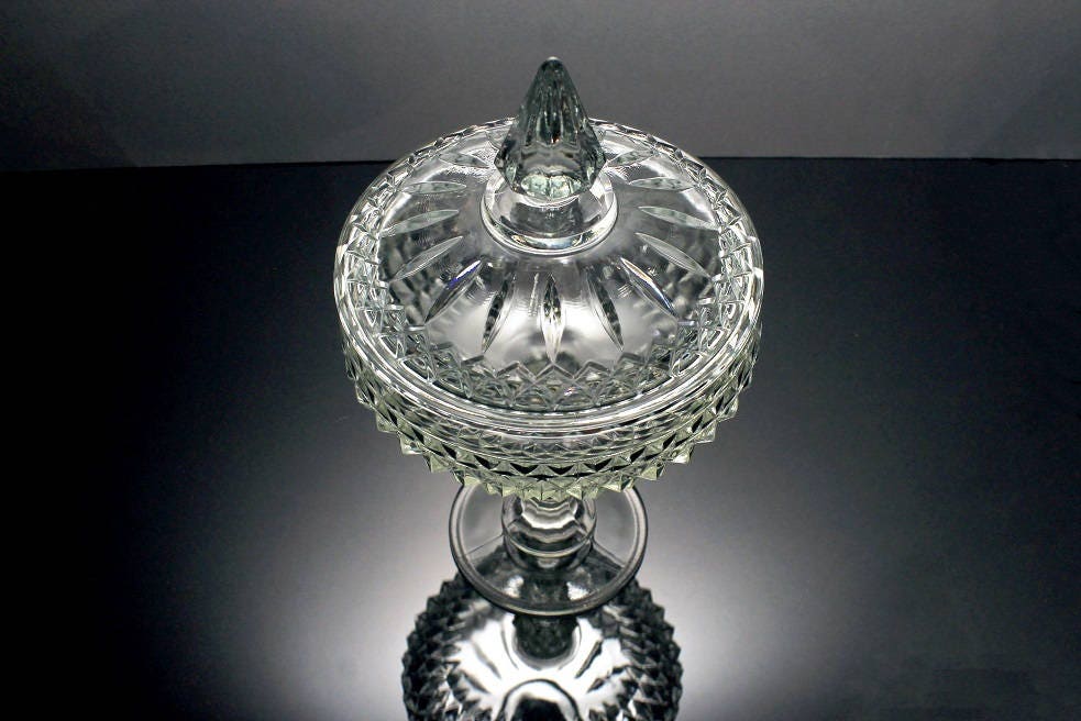Glass Candy Dish, Compote, Indiana Glass, Diamond Point-Clear, Princess ...