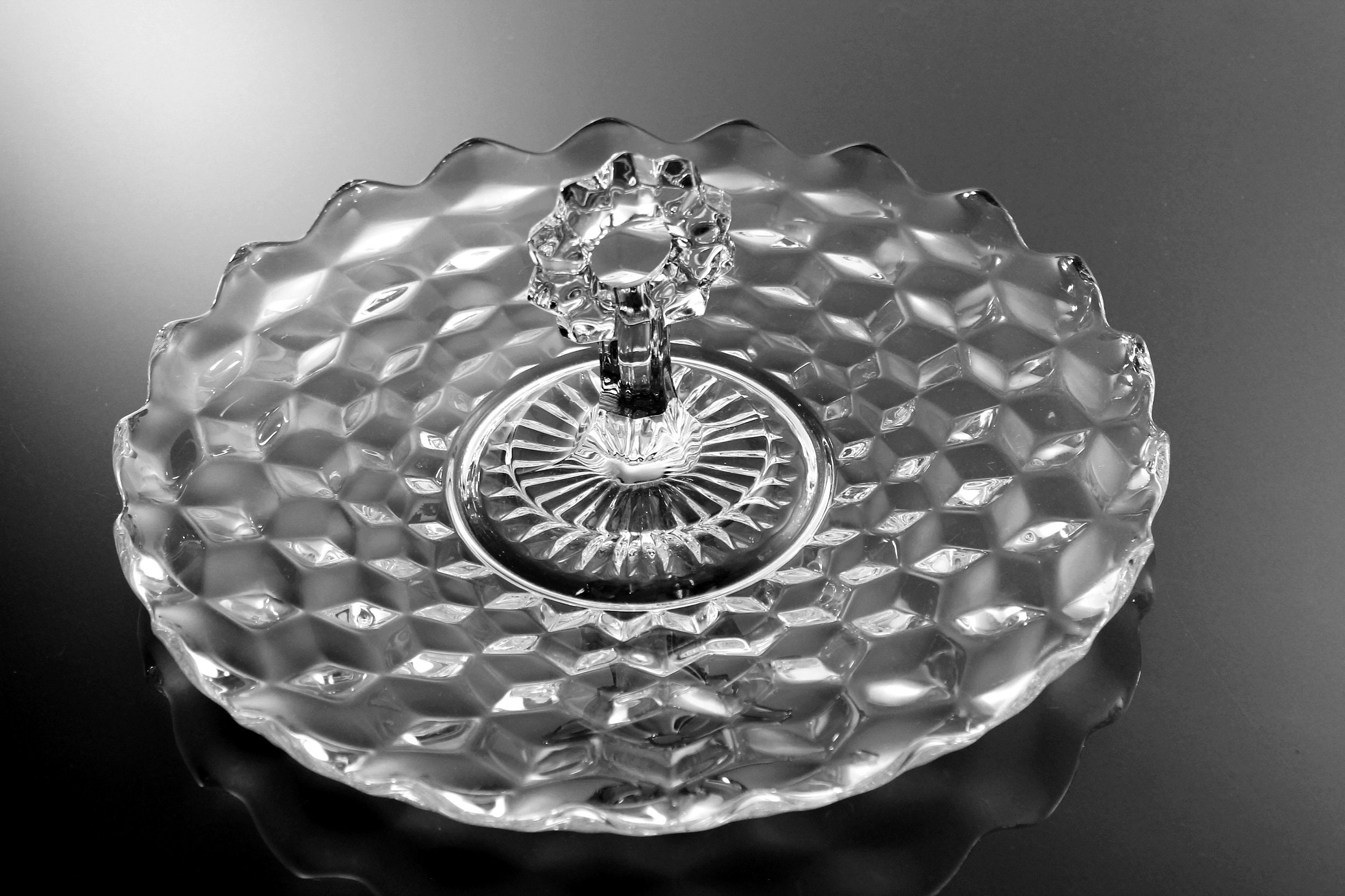 Tidbit Tray, Fostoria, American, Pressed Glass, Center Handle, Cubed ...
