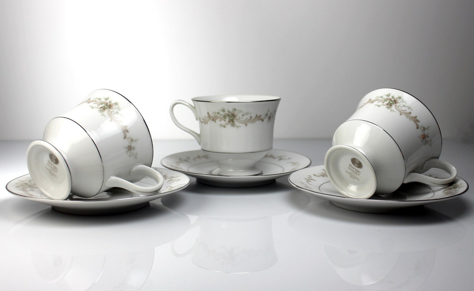 Cups and Saucers Sango China Carousel Set of 3 Fine China | Etsy