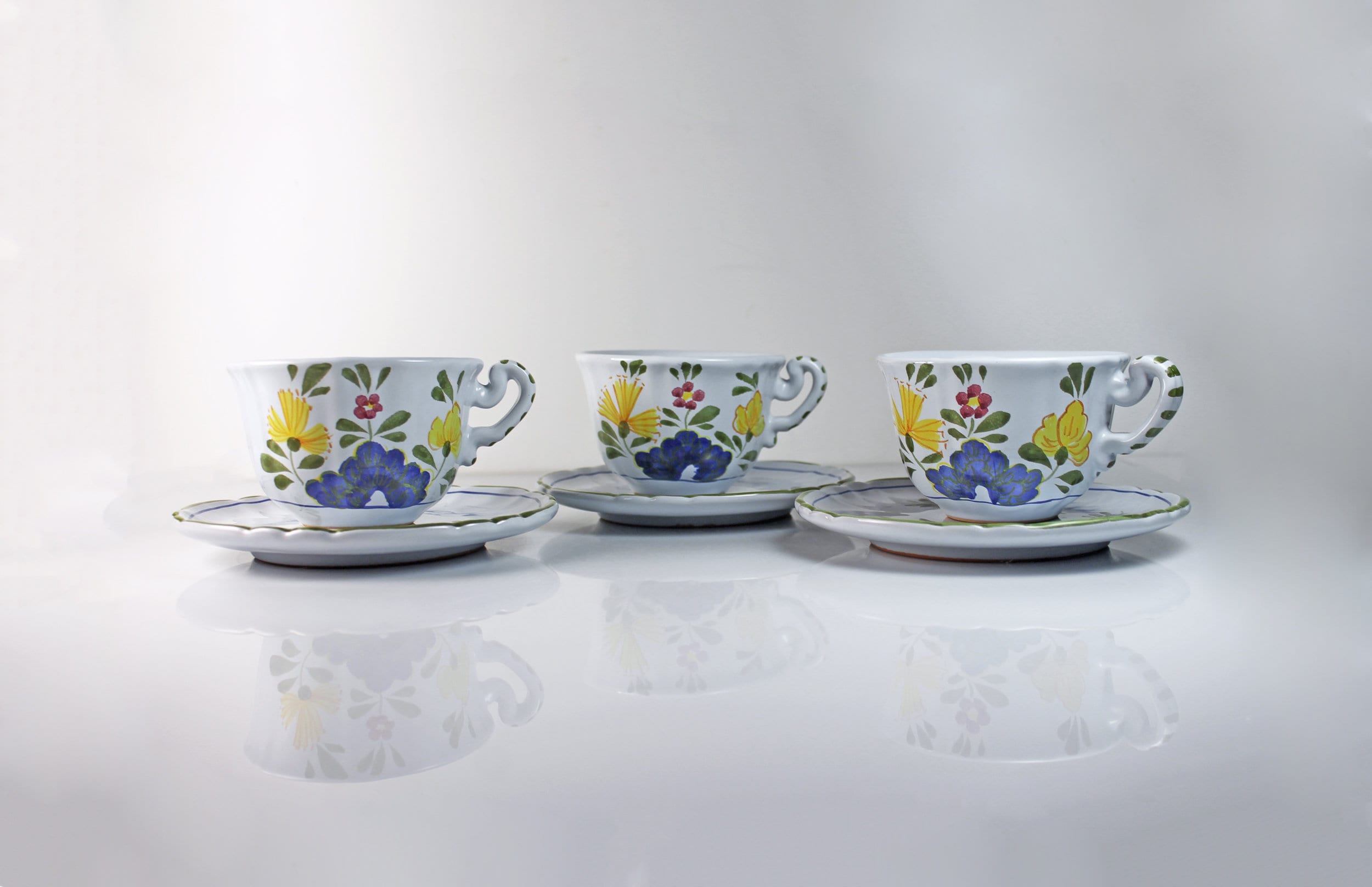 Flat Cups and Saucers, Made In Italy, Floral Pattern, Set of 3, Italian ...