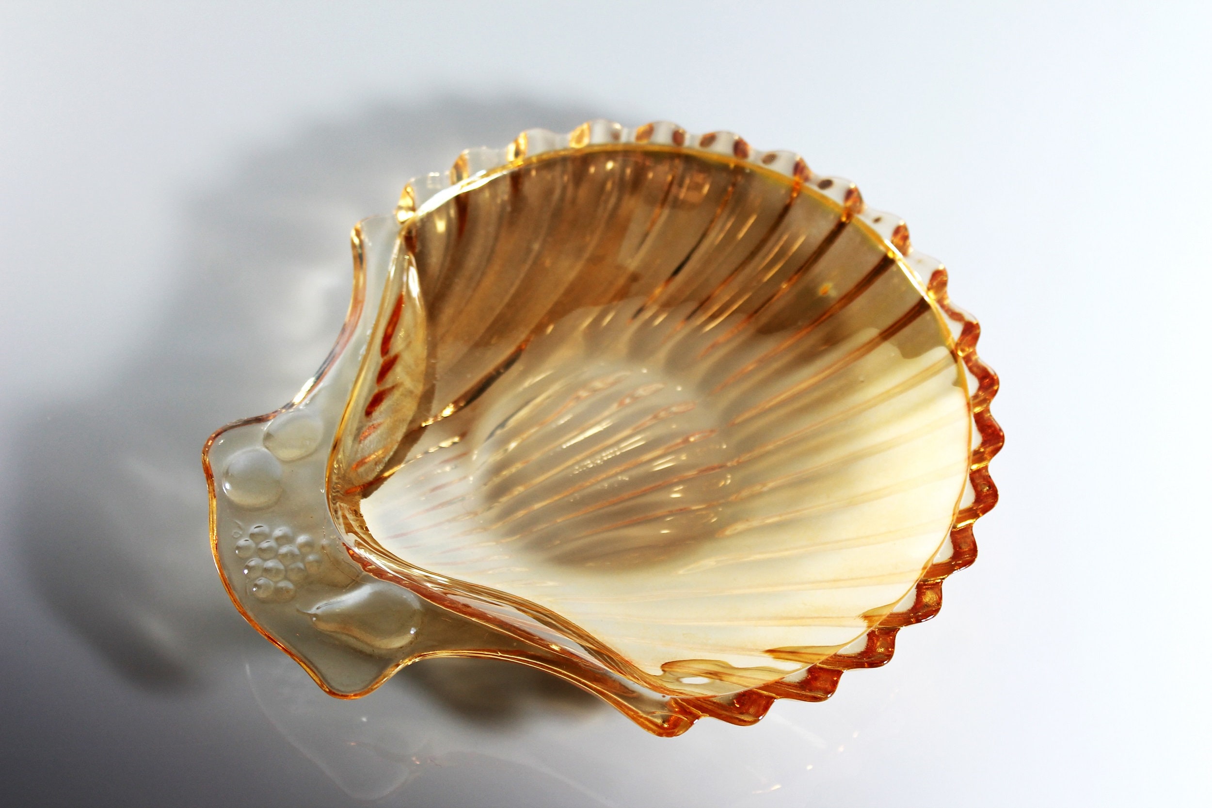 Shell Dish Iridescent Marigold, Carnival Glass, Trinket Bowl, Amber ...