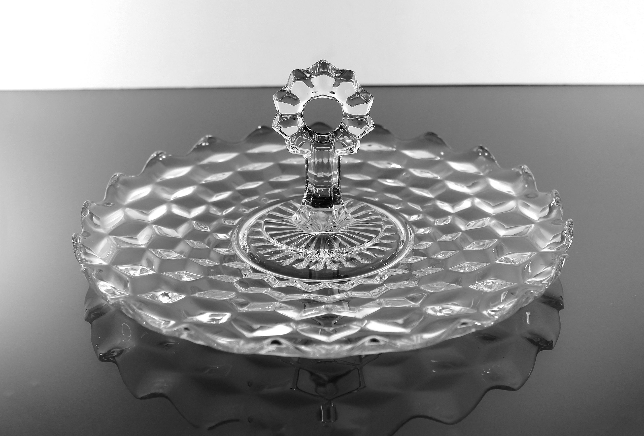 Tidbit Tray, Fostoria, American, Pressed Glass, Center Handle, Cubed ...