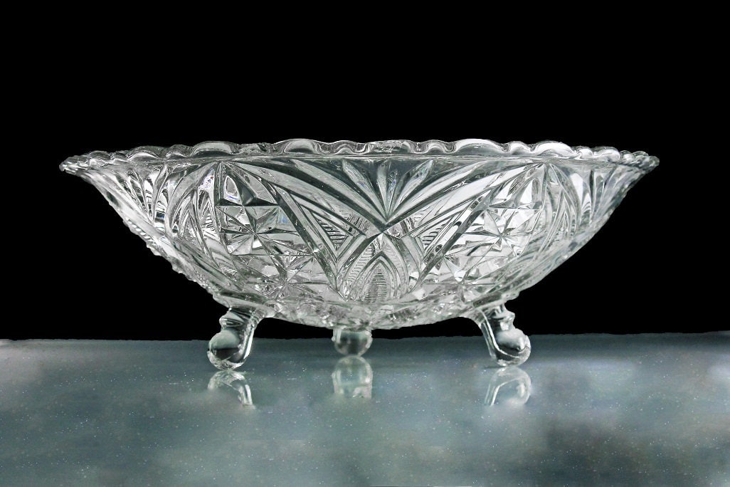 Three Footed Bowl Anchor Hocking Pressed Glass Centerpiece Fruit