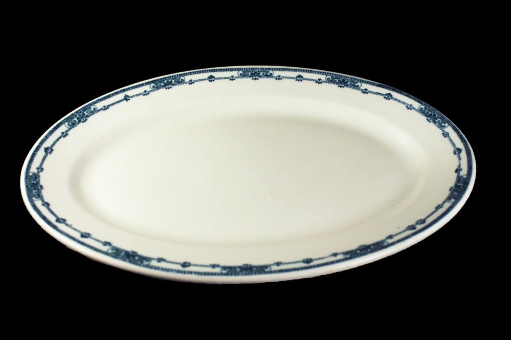 Platter, Jackson China, Oval, Blue Scroll, 13 Inch, Restaurant Grade ...