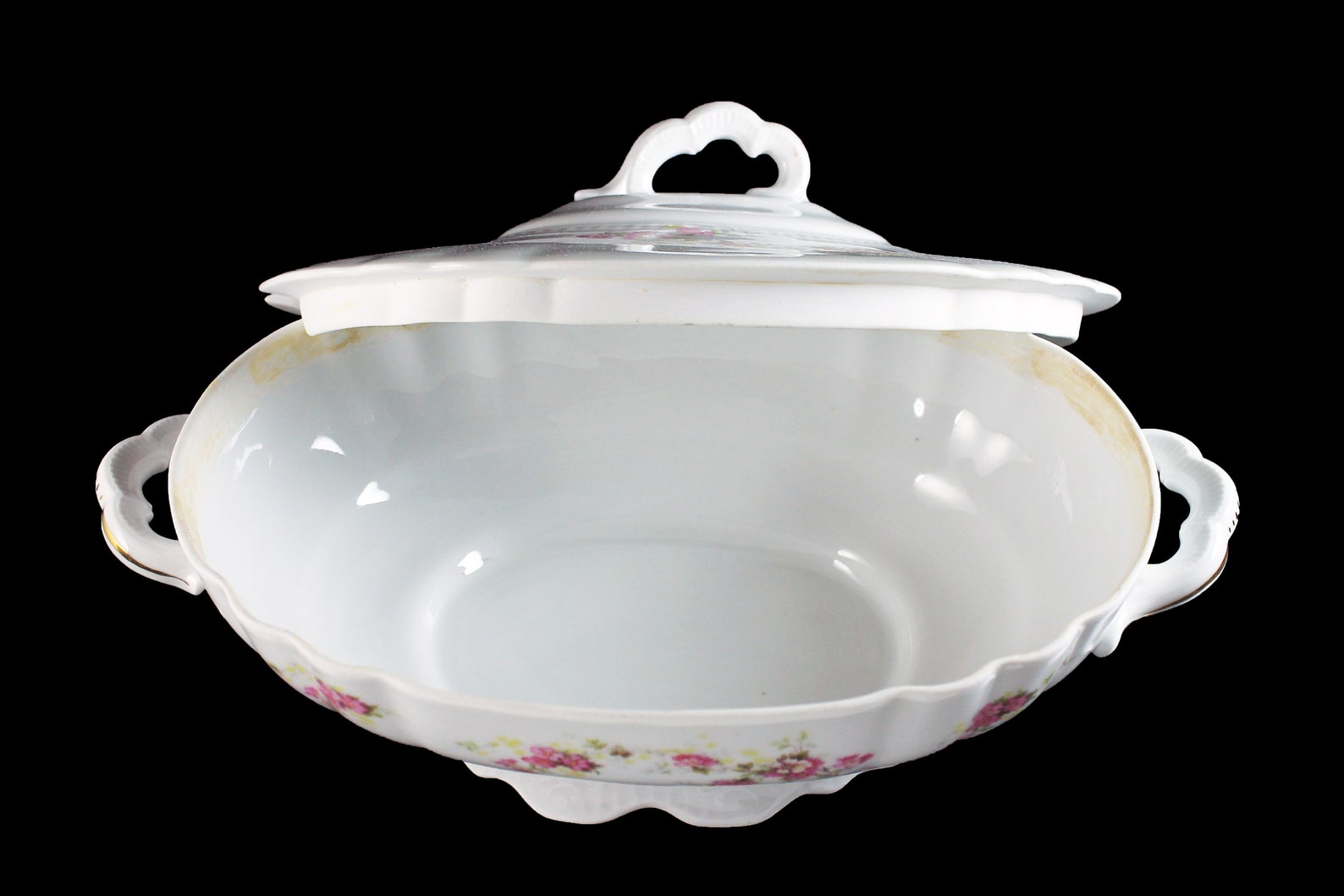 Covered Vegetable Bowl Made in Austria Pink Floral Pattern - Etsy