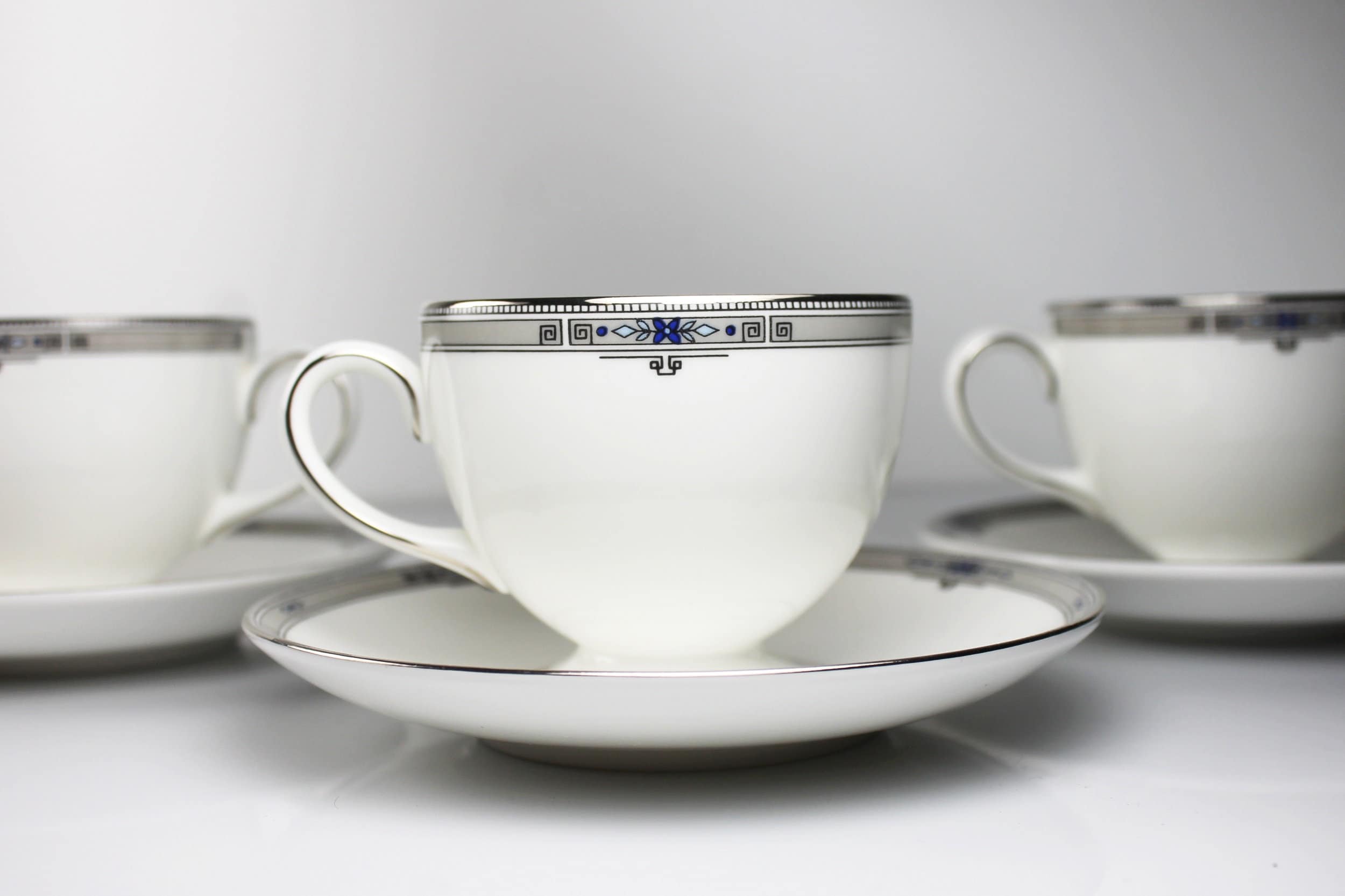 Cups and Saucers, Wedgwood Amherst, Set of 3, Fine China, Platinum Trim ...