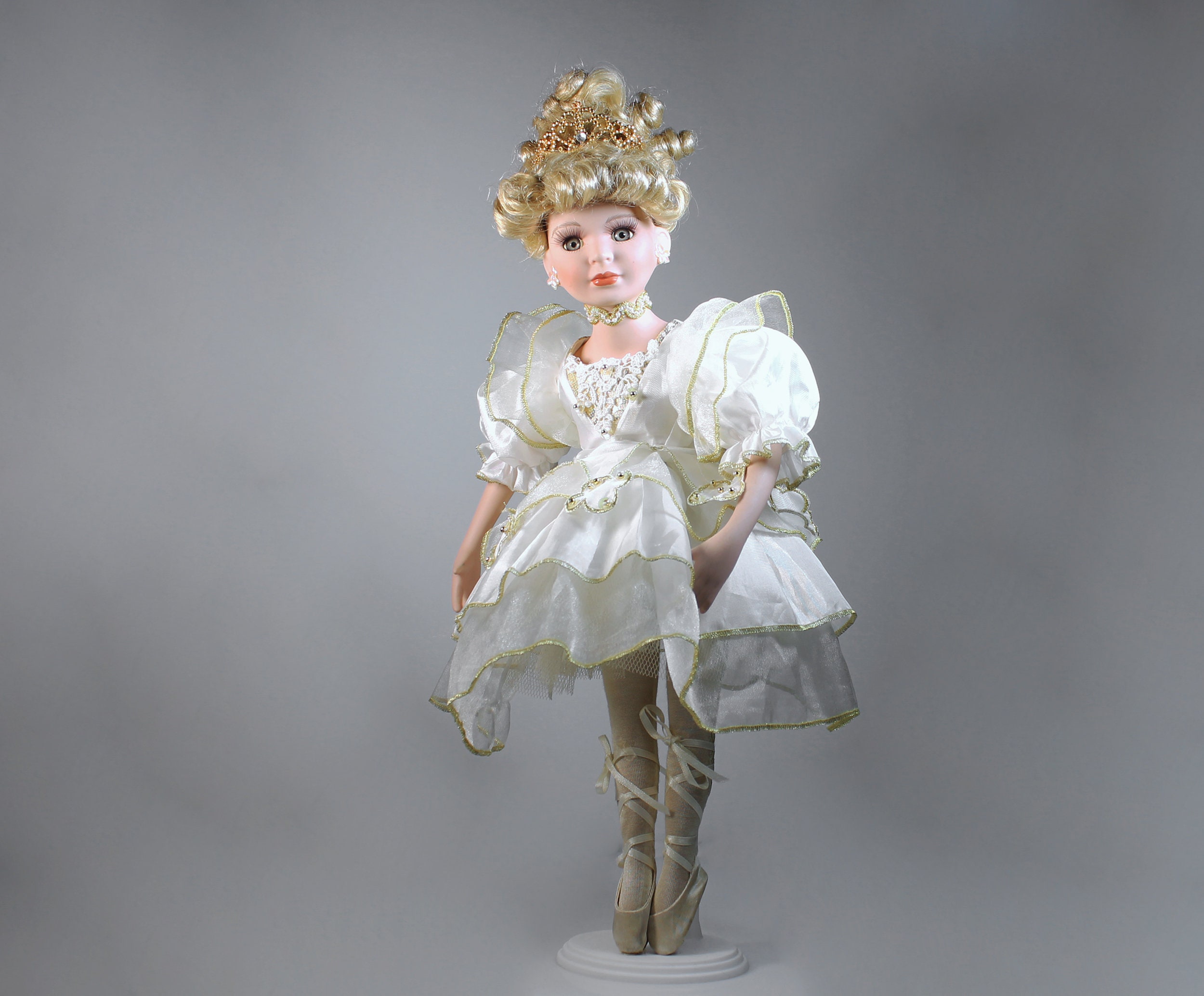 Porcelain Doll Ballet Dancer, 15 Inch Doll, Display Doll, Stand Included