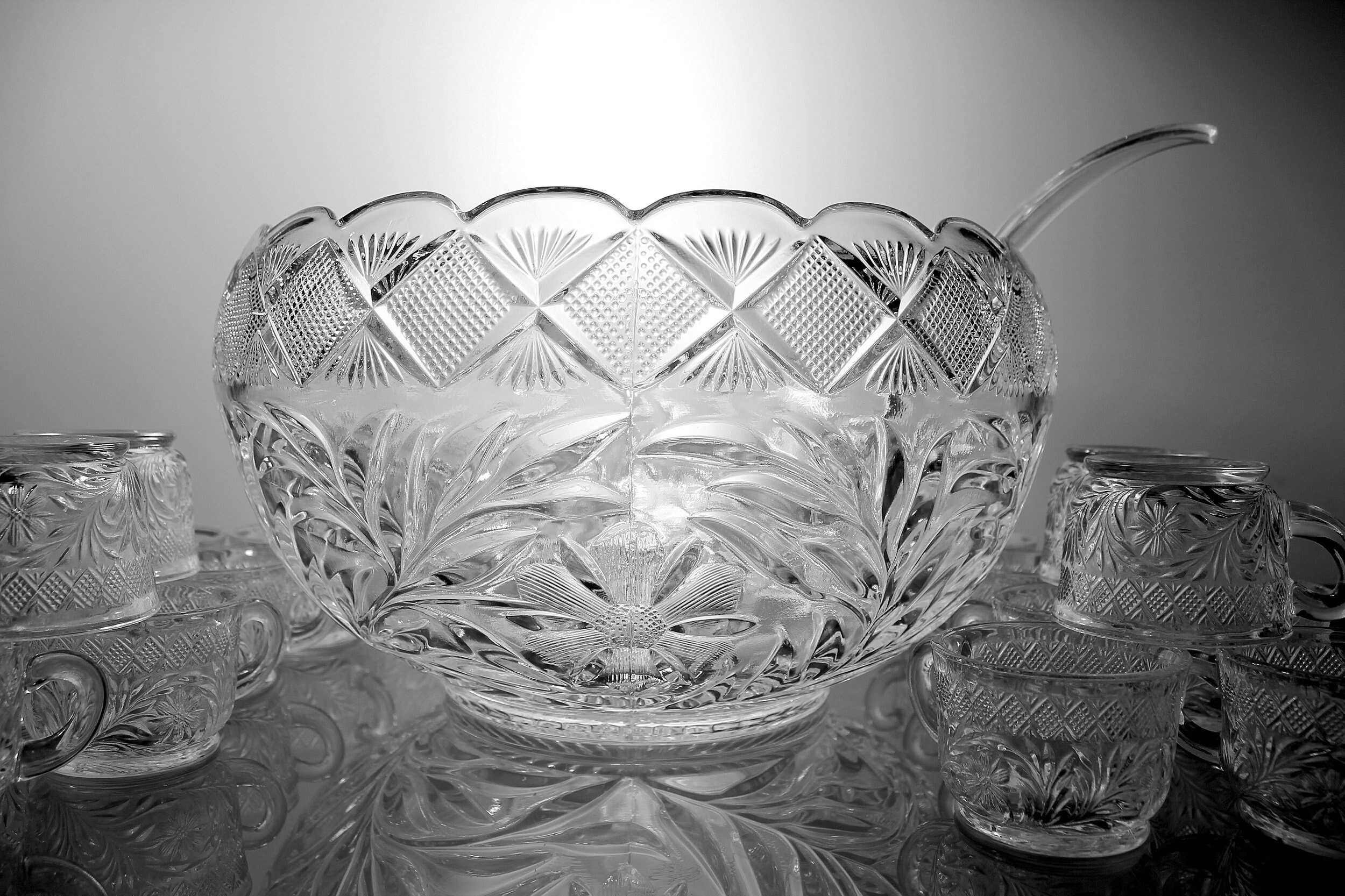 Punch Bowl with 18 Cup, Smith Glass, Holiday, 6 Quart, Plastic Ladle ...