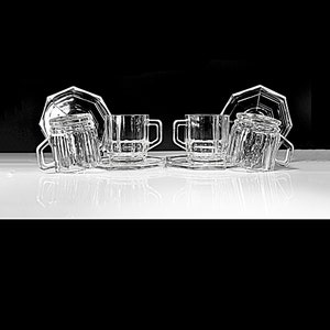 Crown Corning Dimensions Octagon Cups and Saucers Set, Clear Glass ...