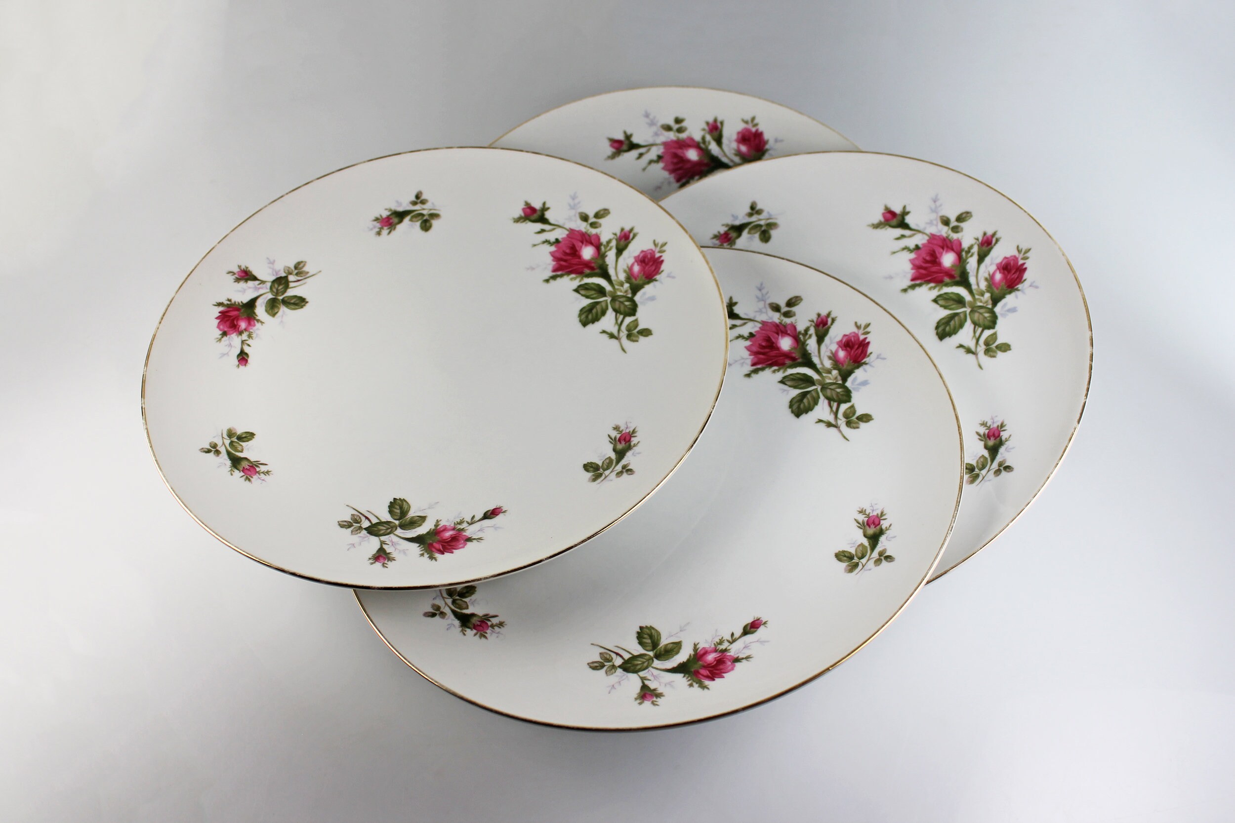 Dinner Plates, Sango Japan, Moss Rose, Red Floral, Set of 4, Dinnerware ...