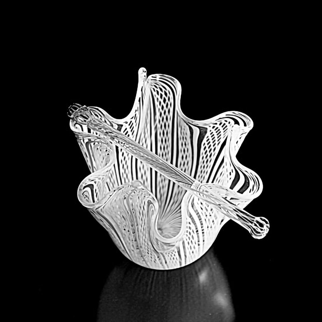 Handkerchief Bowl With Stir Stick, Murano Glass, White Latticino, Hand ...