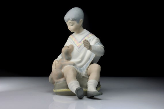 Boy and Dog Figurine Spanish Bisque Porcelain 7 Inch | Etsy