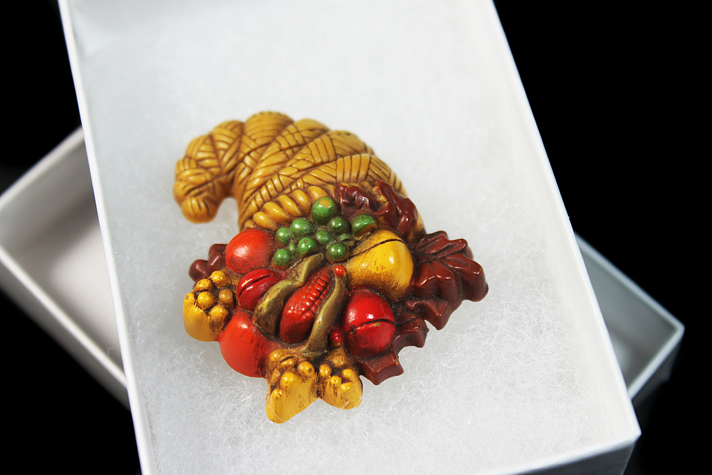 Hallmark Cornucopia Pin, Thanksgiving, Autumn, Lapel Pin, Fall Jewelry