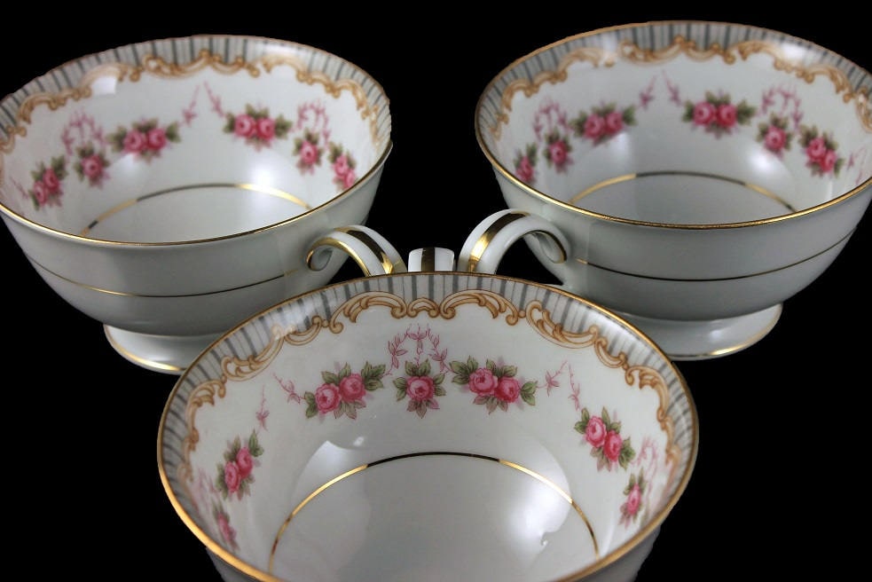 Tea Cups, Noritake, Ridgewood Pattern, (No Saucers), Floral Design, Fine China, Rose Swag ...