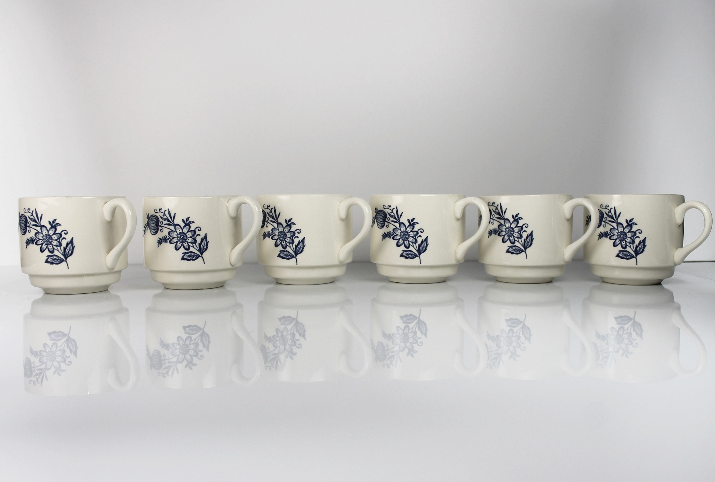 Coffee Cups Scio Pottery, Blue Onion, Mugs, Set of 6, Blue and White ...