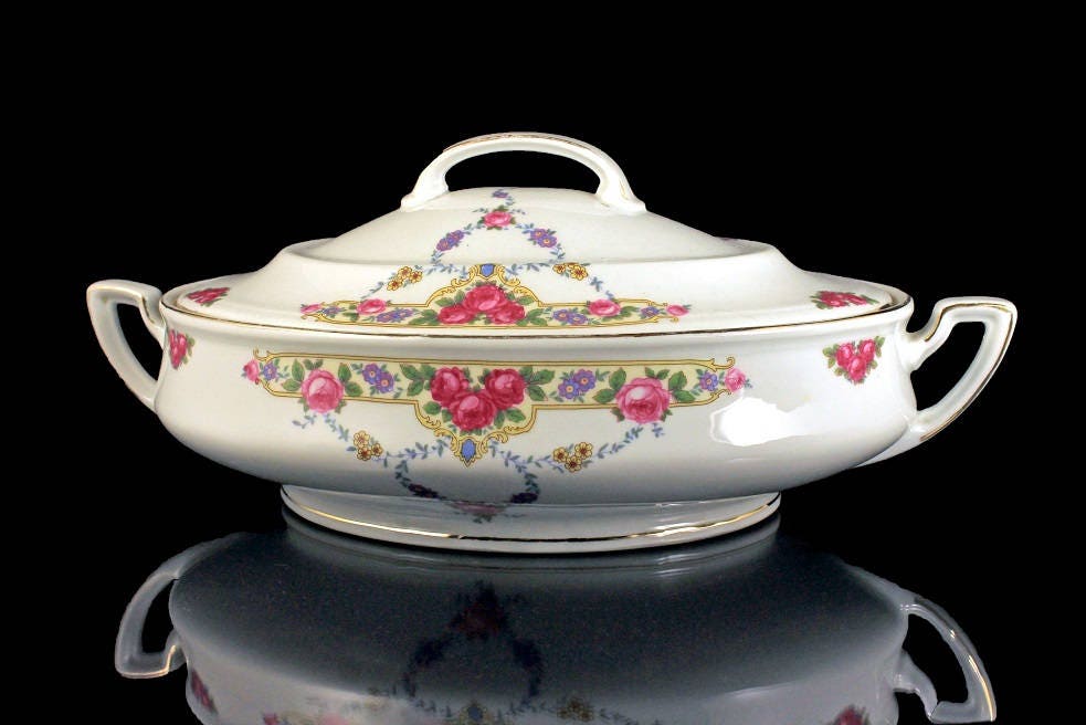 Covered Vegetable Bowl, Victoria China, Czechoslovakia, Floral Pattern ...