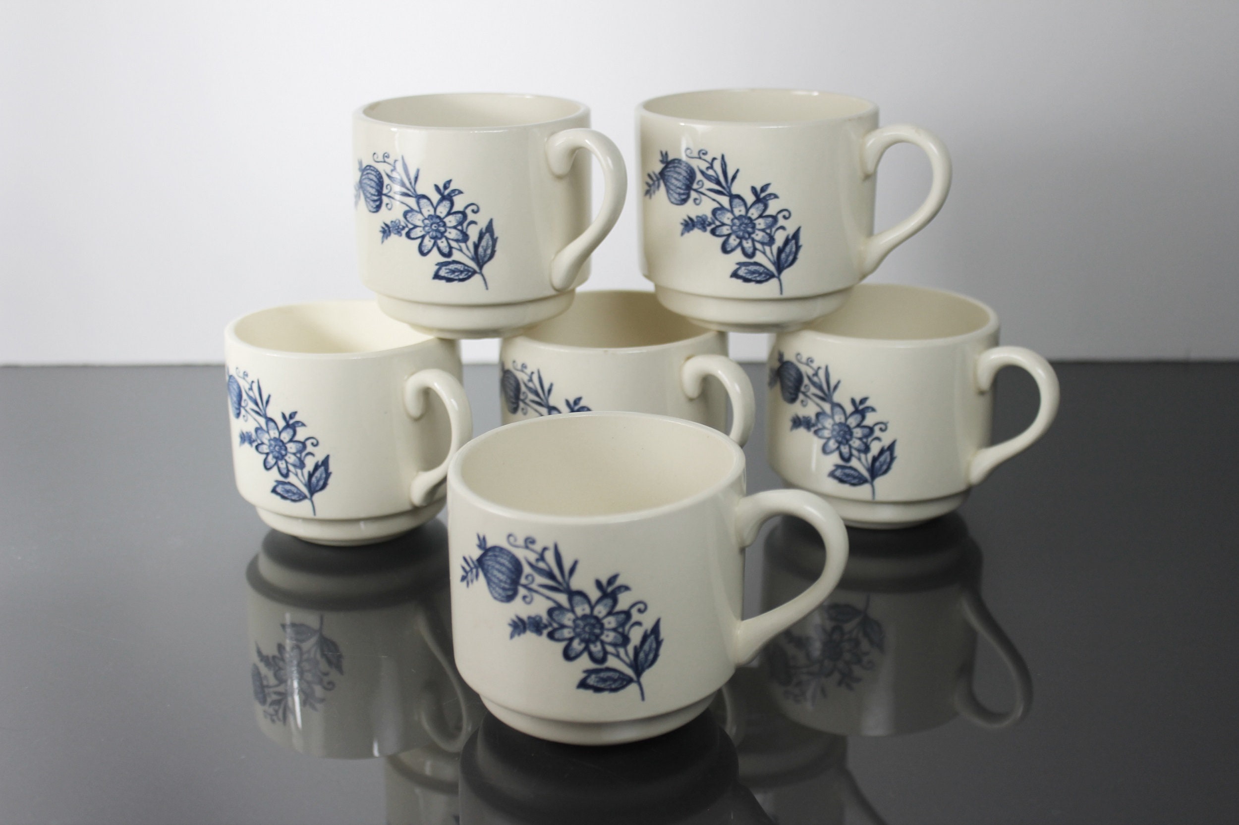 Coffee Cups Scio Pottery, Blue Onion, Mugs, Set of 6, Blue and White ...