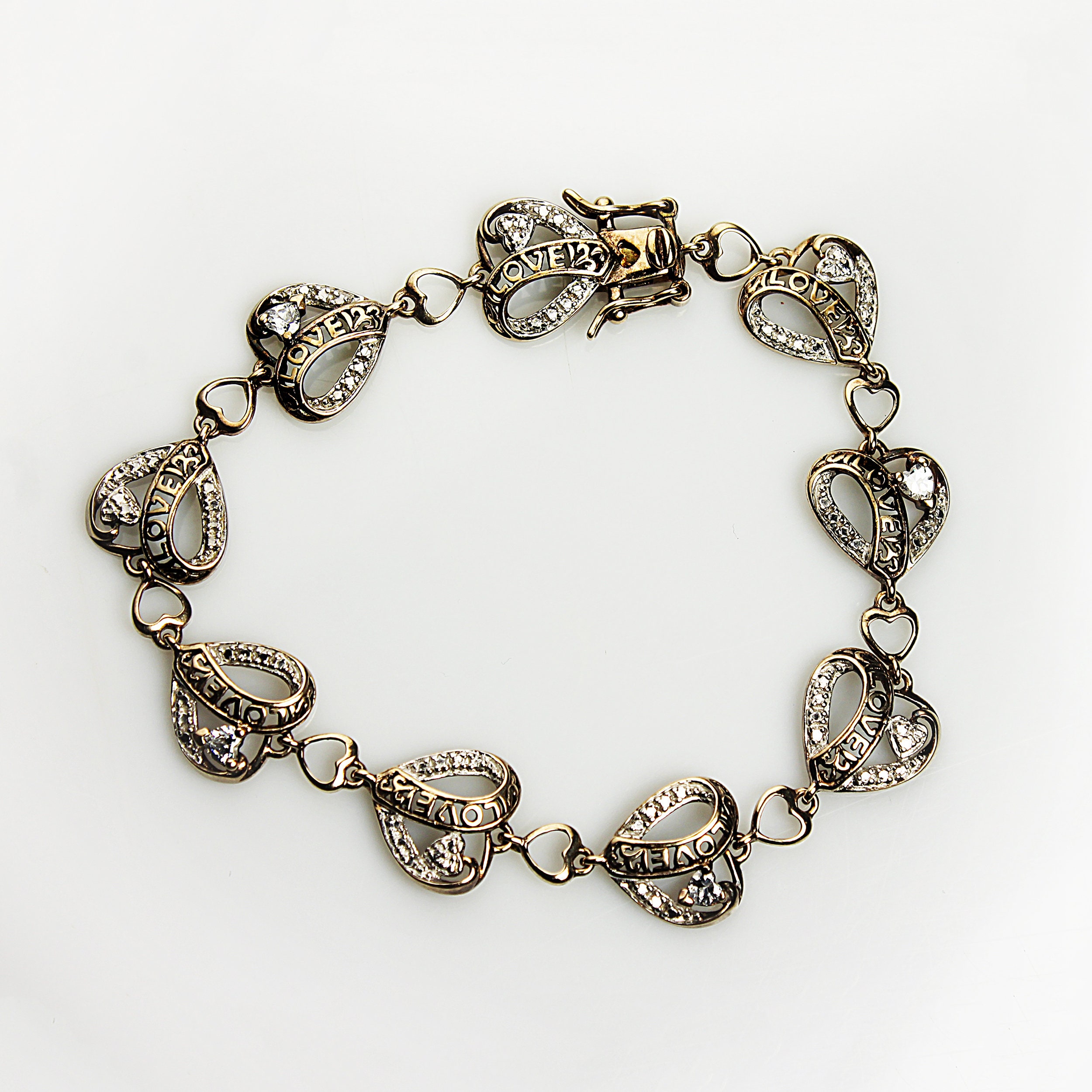 Heart 'Love' Bracelet, Sterling Silver, Cubic Zirconia, Link Bracelet ...