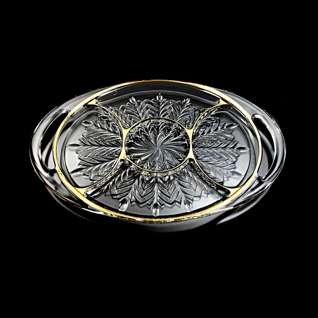 Oval Divided Relish Tray, Jeannette Glass, Feather, Clear Pressed, 16 ...