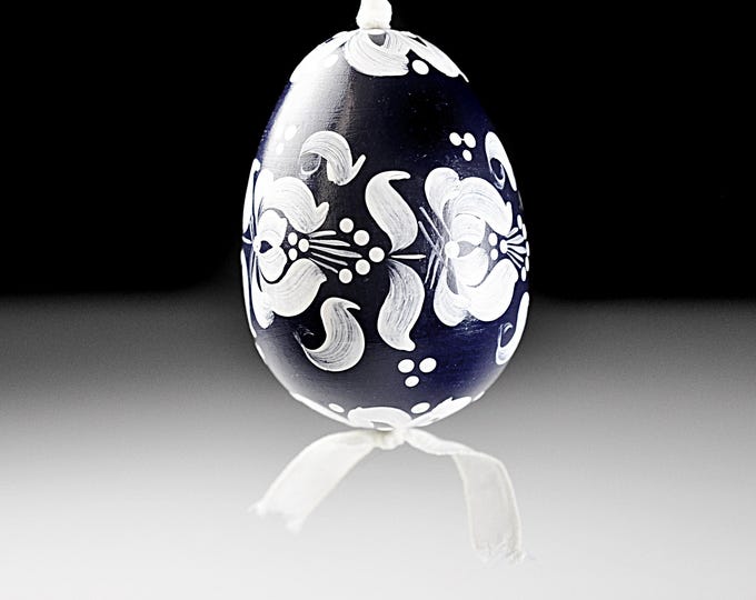 Navy Blue Hand Painted Egg With Pearls and Beads, Painted Egg Ornament ...