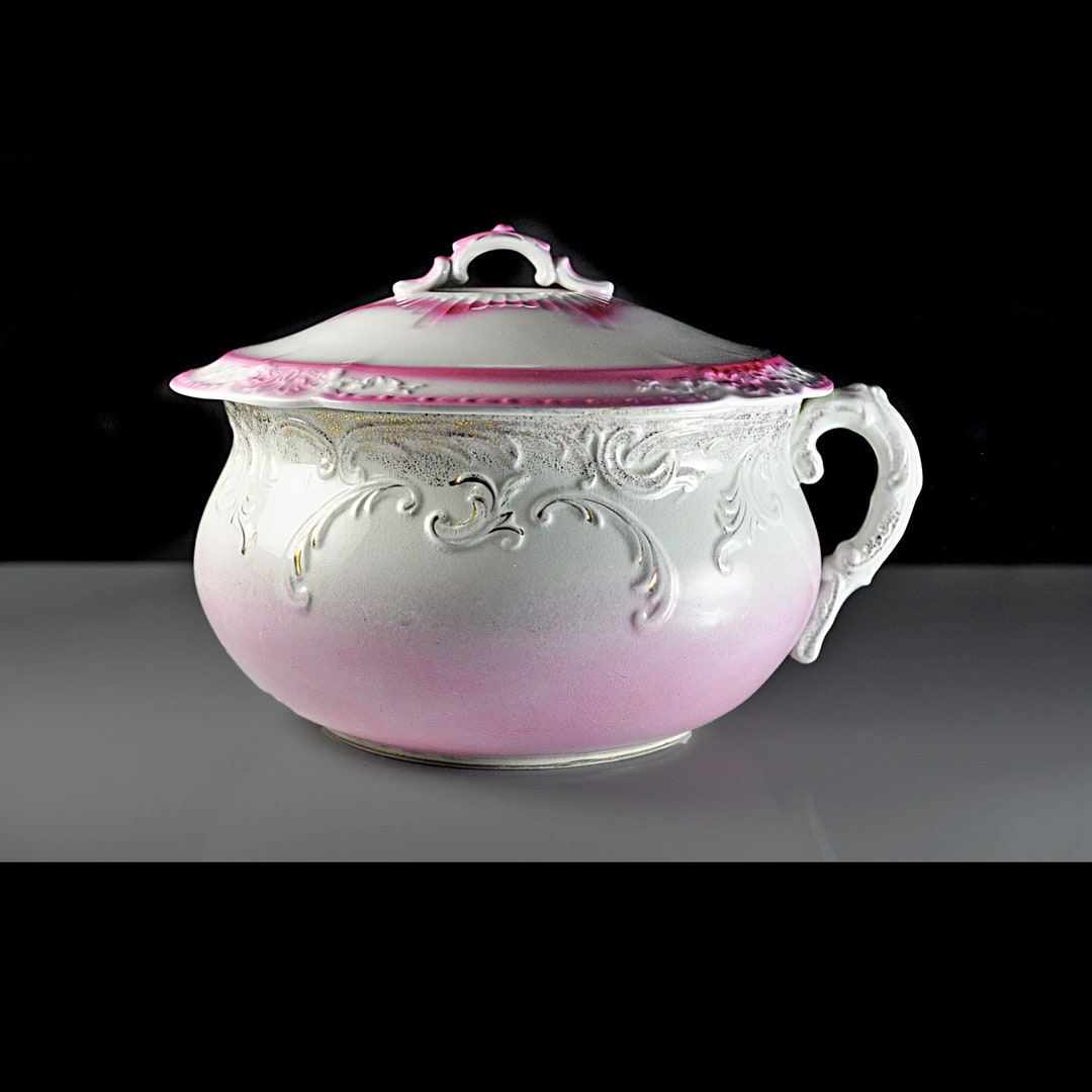 Antique Chamber Pot With Lid, Mellor & Co. Semi Vitreous, Embossed Pink ...