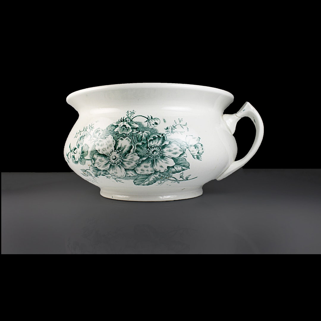Antique Chamber Pot, Green Floral, Gold Trim, Thunder Pot, Potty - Etsy