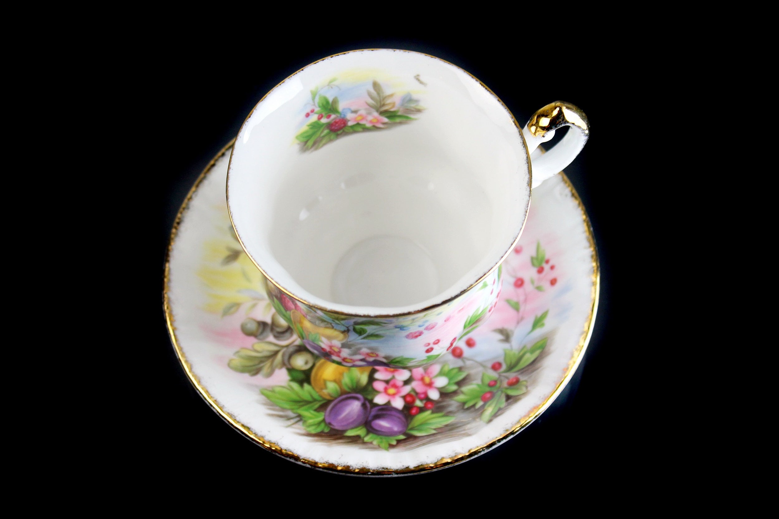 Footed Teacup and Saucer, Paragon China, Marlborough Series, Fruit ...