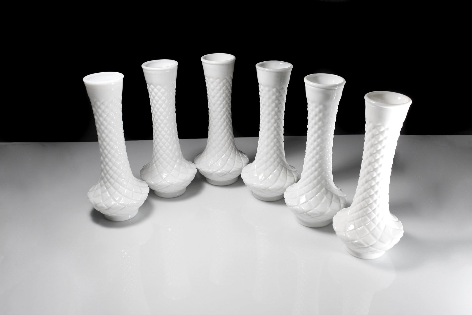 Milk Glass Vases Diamond Pattern 9 Inch Set of 6 Wedding | Etsy