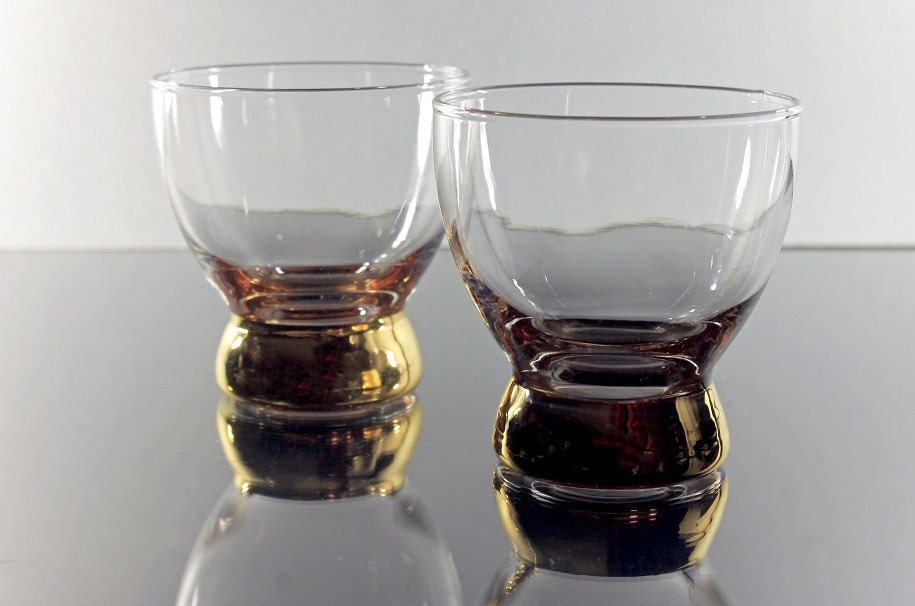 Gold Footed Cocktail Glasses, Set of 2, Barware, Stemless Glassware