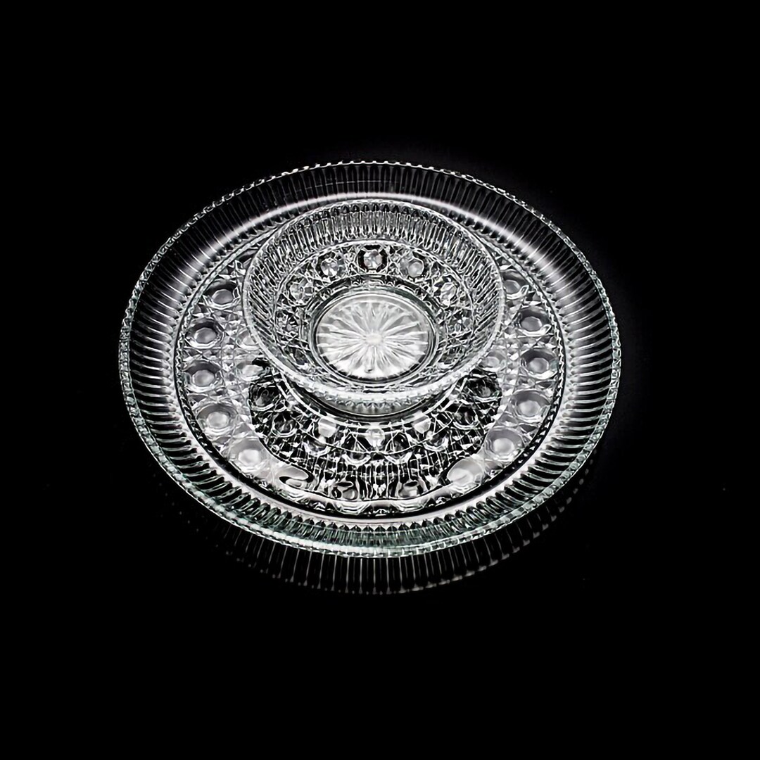 Chip and Dip Set, Indiana Glass, Presentations, Button and Cane, Clear ...