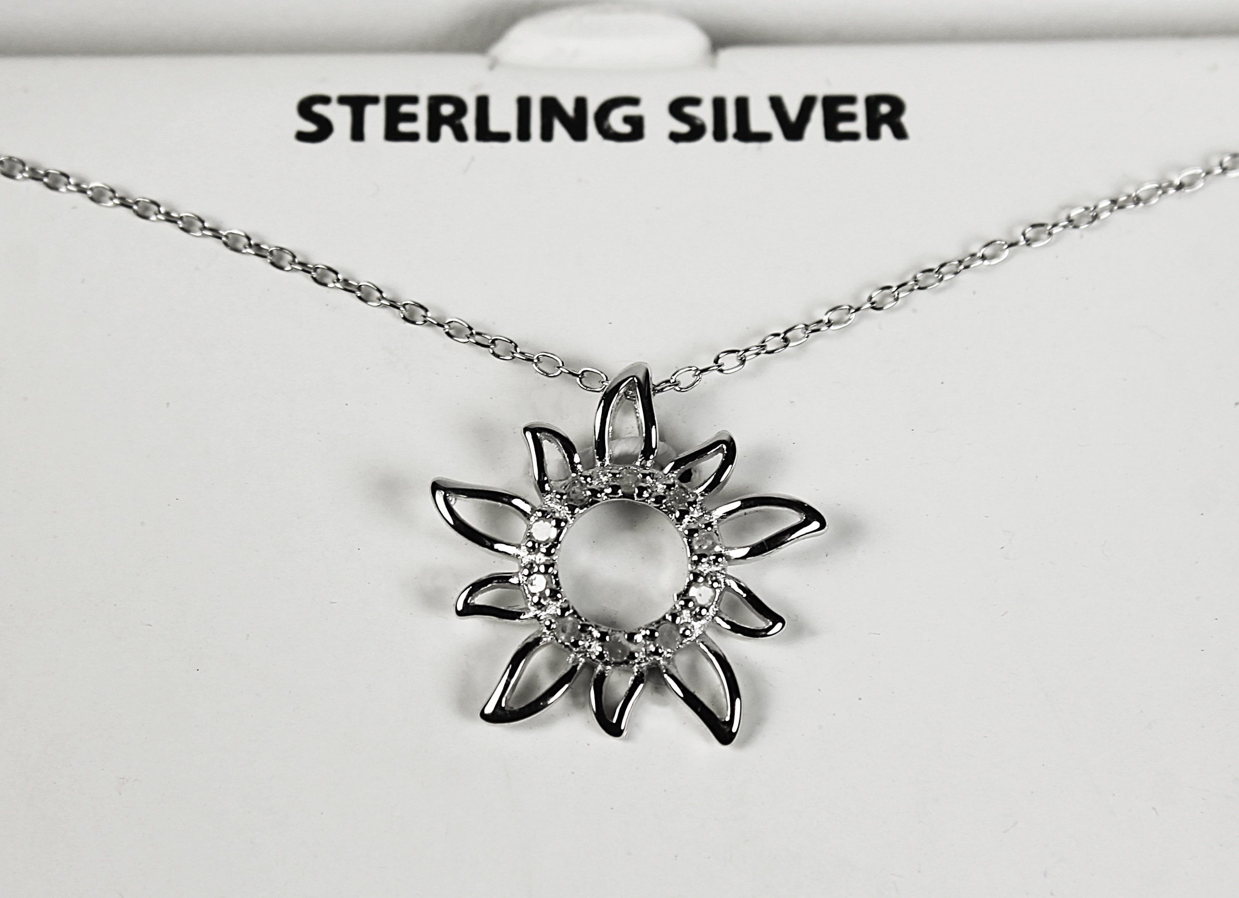 Diamond Sun Necklace, Sterling Silver, 1/10 CTTW Diamonds, Womens Gift ...